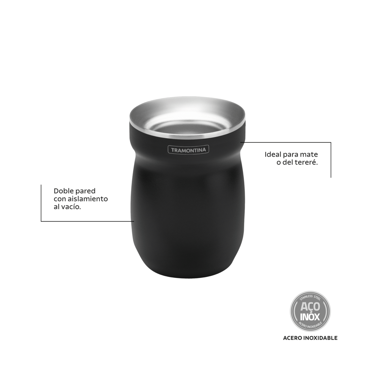 Recipiente para Mate Tramontina de Acero Inoxidable Negro 240 ml